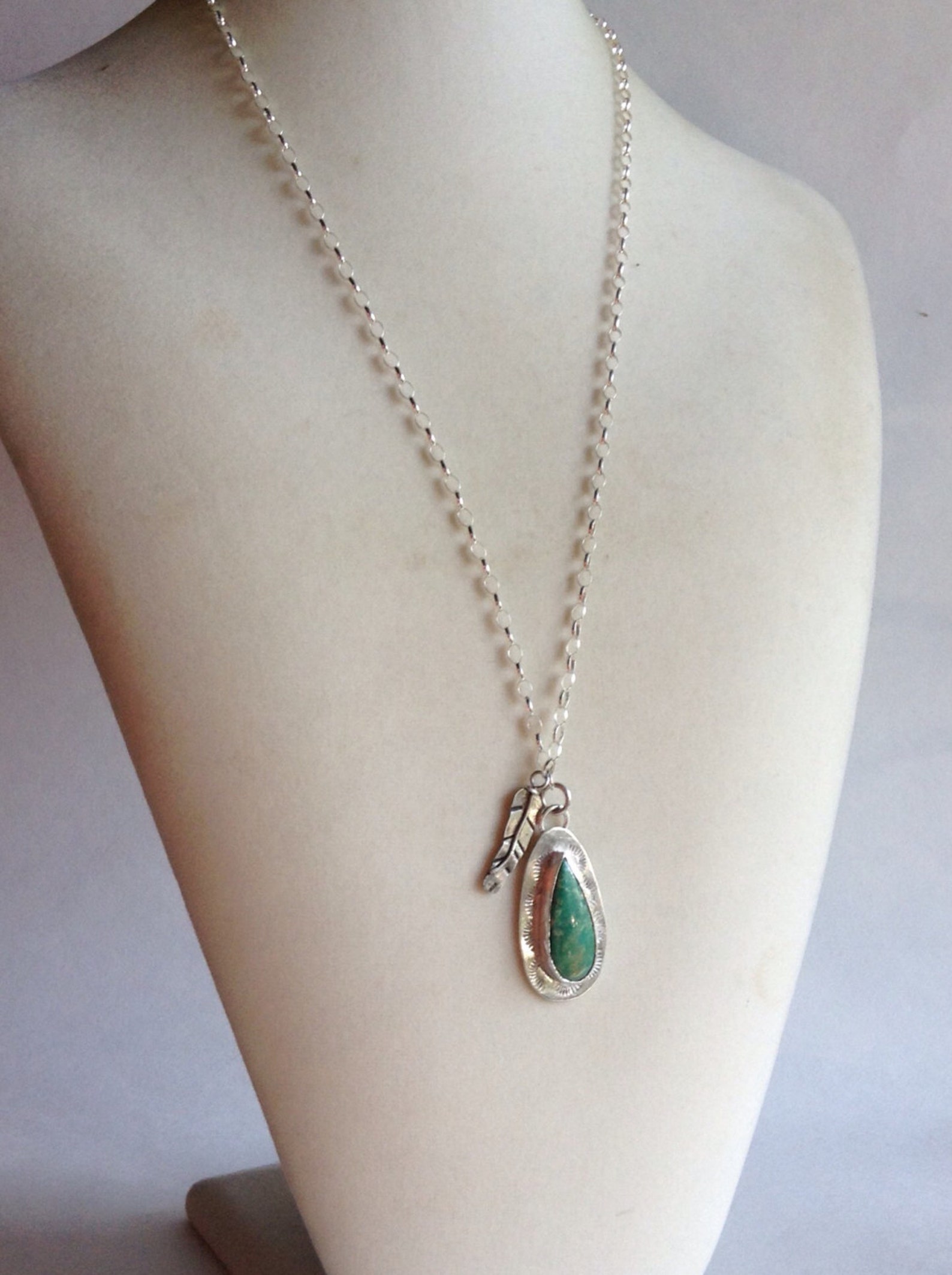 Alacron Turquoise Charm Necklace Hand Stamped Turquoise Necklace ...