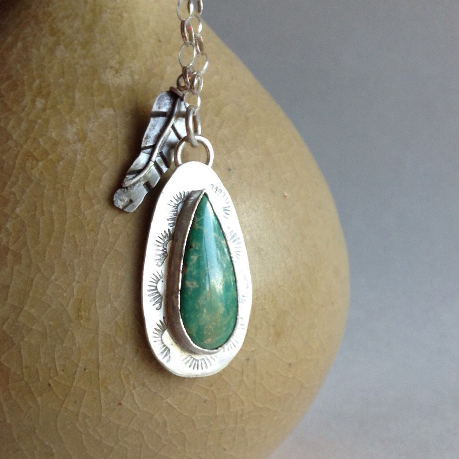 Alacron Turquoise Charm Necklace Hand Stamped Turquoise Necklace ...