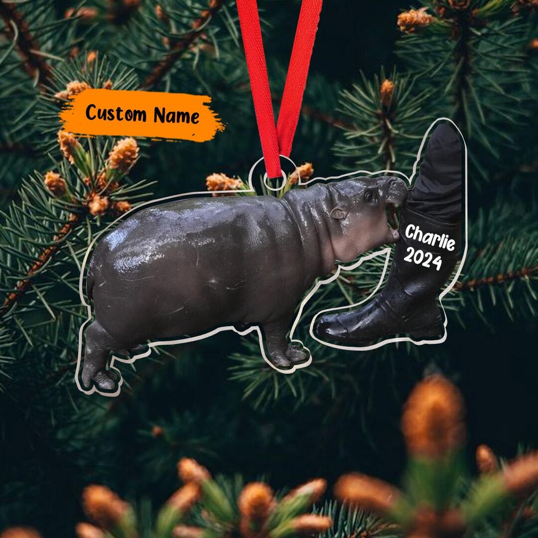 Custom Moo Deng Angry Biting Hippo Choose Violence Ornament, Cute Baby ...