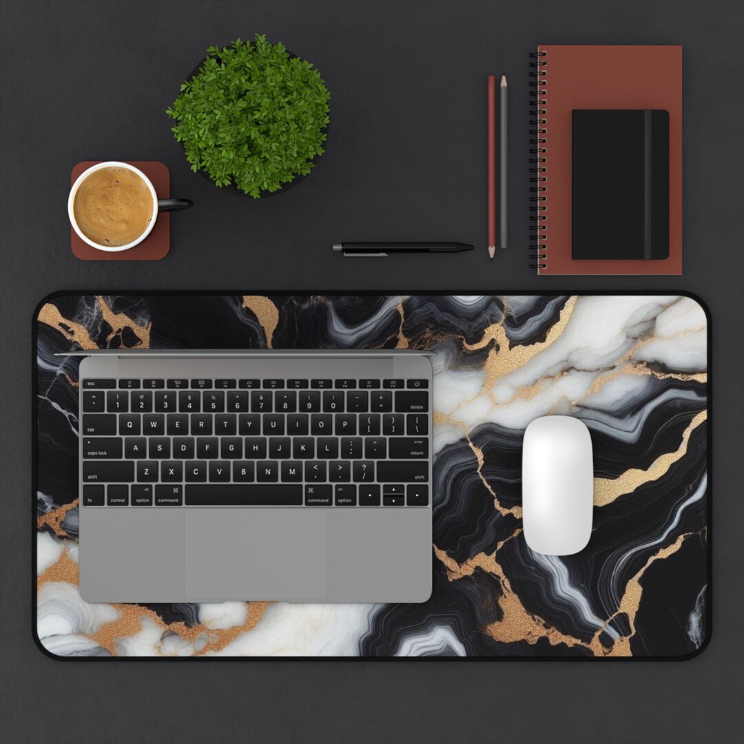 Black and Gold Marble Desk Mat - Etsy