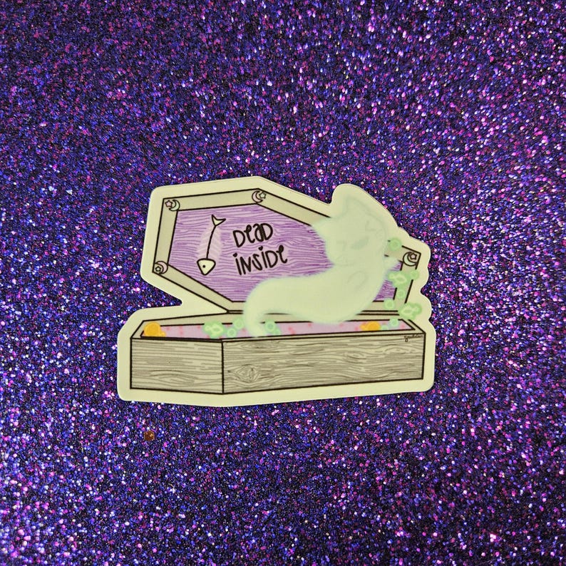 Dead Inside Sticker Ghost Cat Sticker Coffin Sticker Cat Sticker Spooky ...