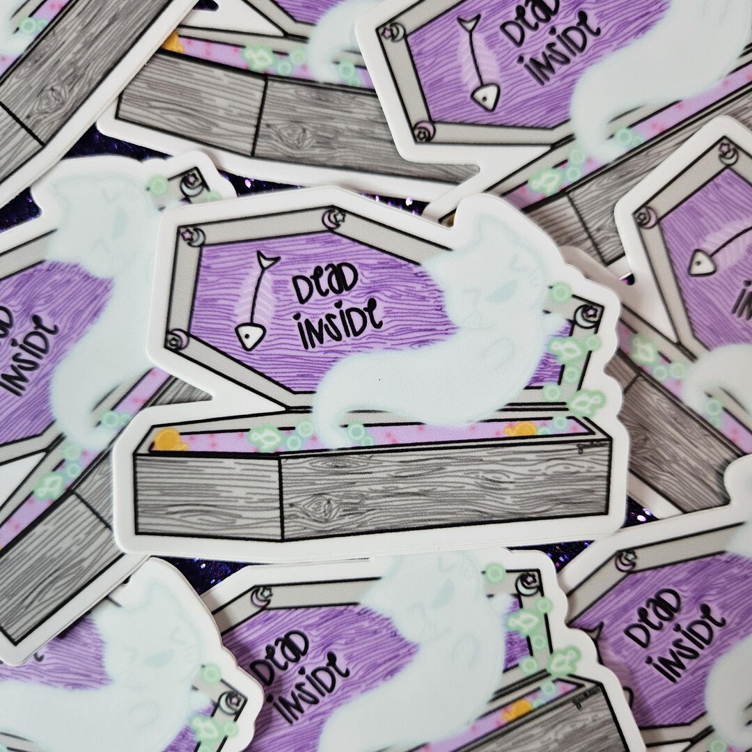 Dead Inside Sticker Ghost Cat Sticker Coffin Sticker Cat Sticker Spooky ...