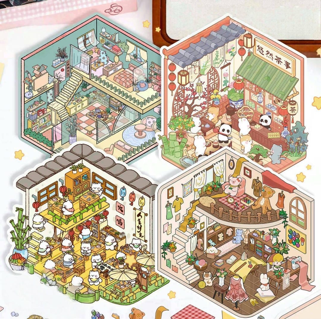 Big Size Creative Isometric Sticker Scene Pack Deco Sticker Miniature ...