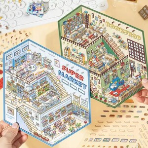 Big Size Creative Isometric Sticker Scene Pack Deco Sticker Miniature ...