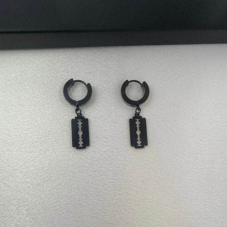 Razor Blade Shape Dangle Drop Earrings for Men Women Punk Hip Hop ...