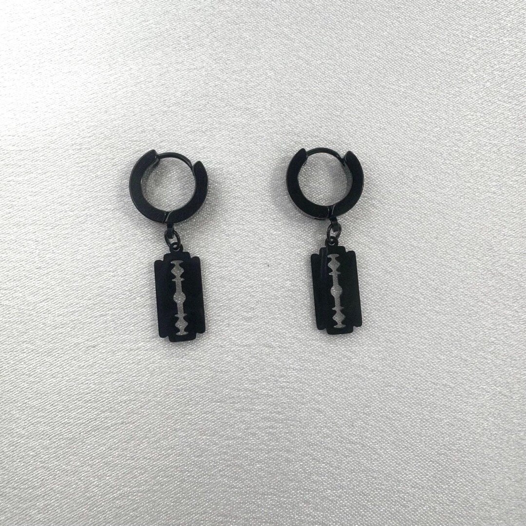 Razor Blade Shape Dangle Drop Earrings for Men Women Punk Hip Hop ...