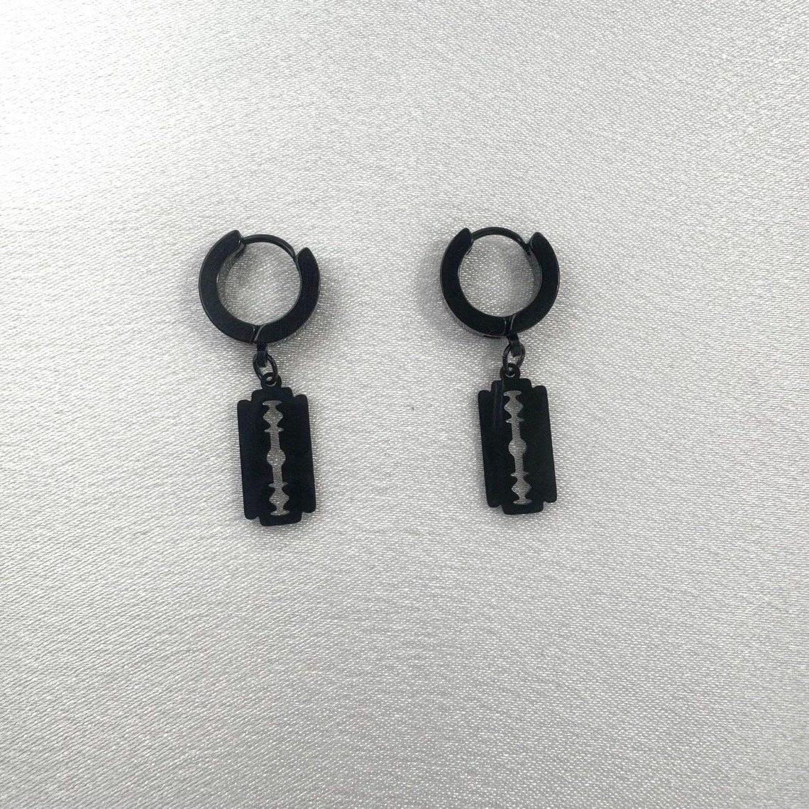 Razor Blade Shape Dangle Drop Earrings for Men Women Punk Hip Hop ...