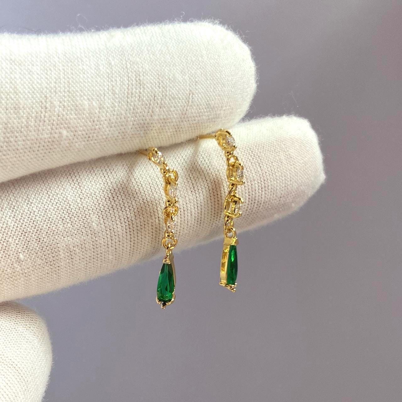 Elegant Faux Emerald Dangle Drop Earrings for Women - Etsy