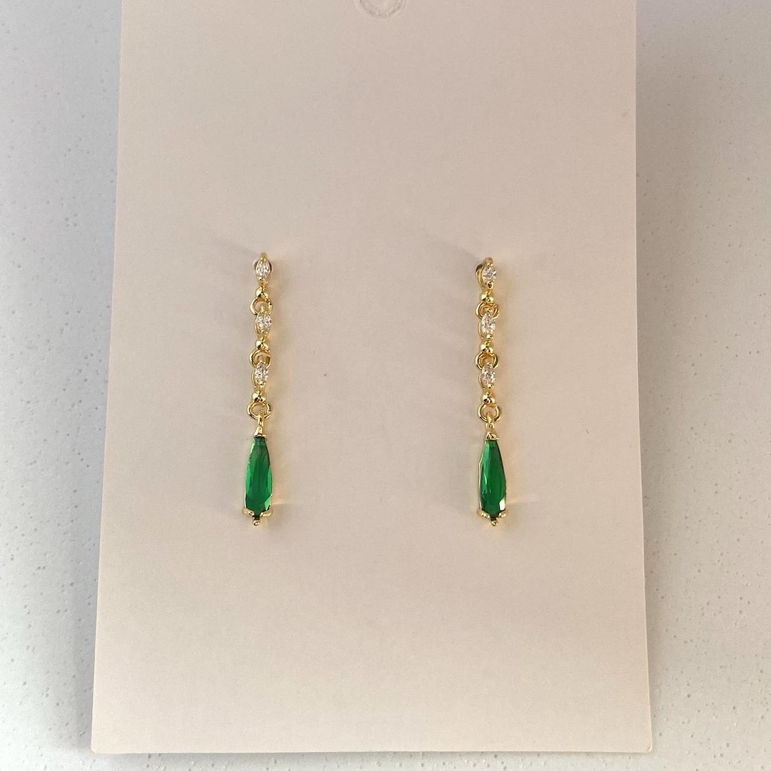 Elegant Faux Emerald Dangle Drop Earrings for Women - Etsy