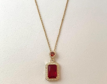 18KRP Necklace With Red Crystal for Women/teens - Etsy