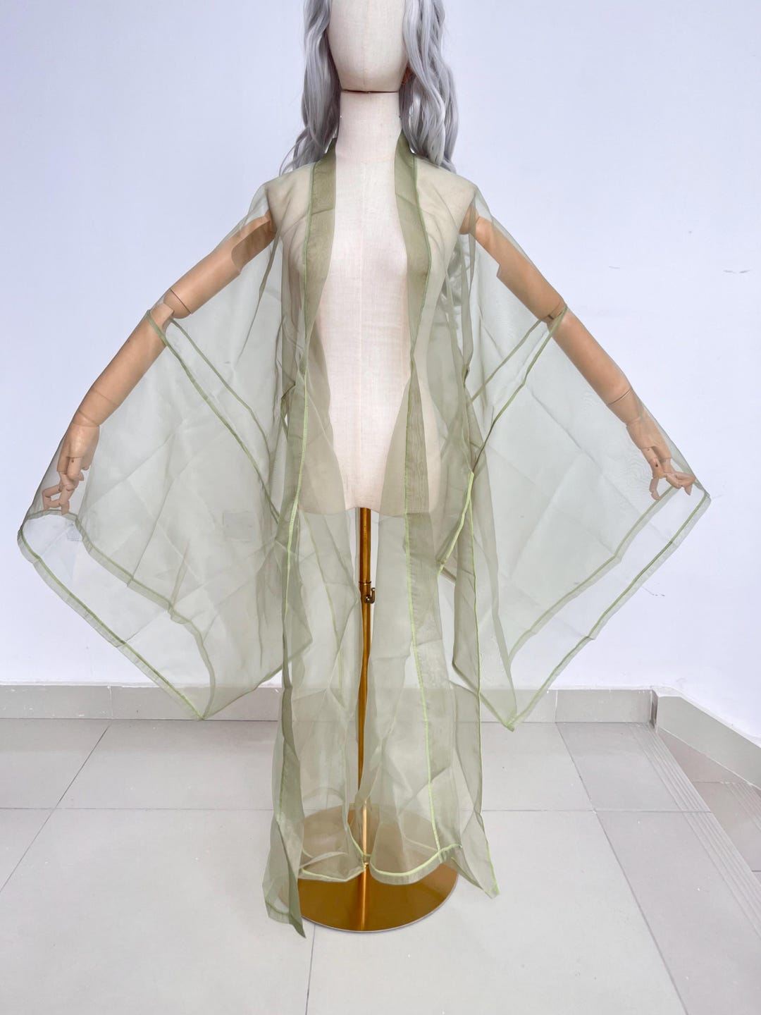 Grass Green Organza Cape With Sleeves,sheer Green Cloak, Robe With ...