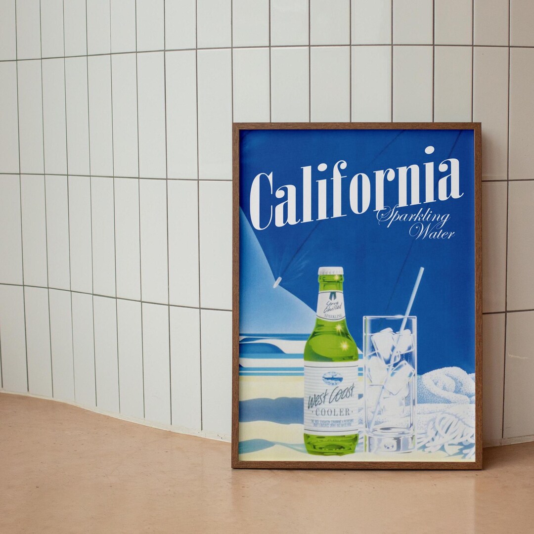 California Sparkling Water Retro Poster West Coast Cooler, Aesthetic ...