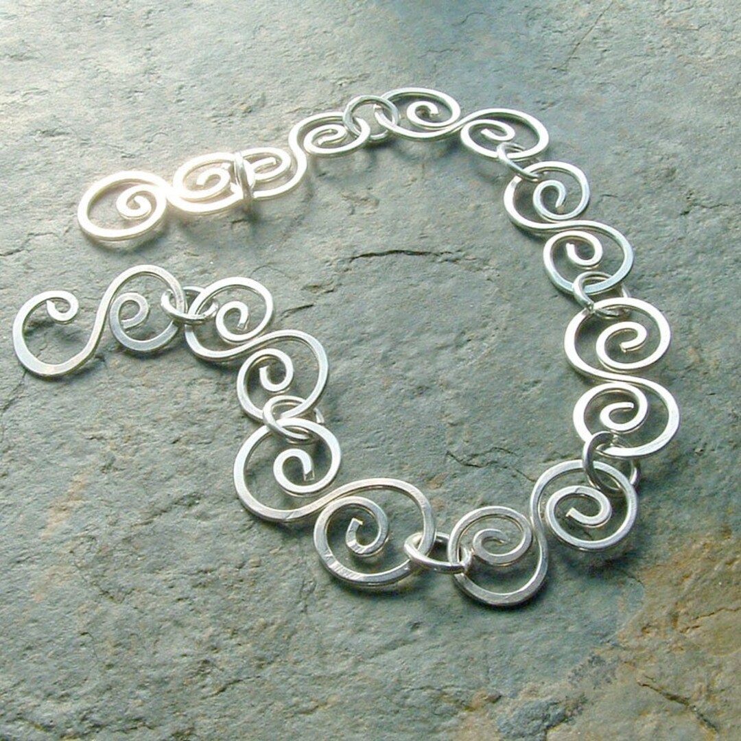 Silver Chain Bracelet Sterling Water Element Swirl Handmade Wave ...