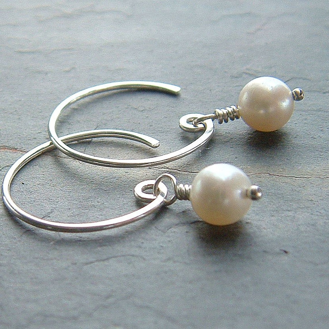 Open Hoop Earrings Sterling Silver Hoops Pearl Dangle Earring - Etsy
