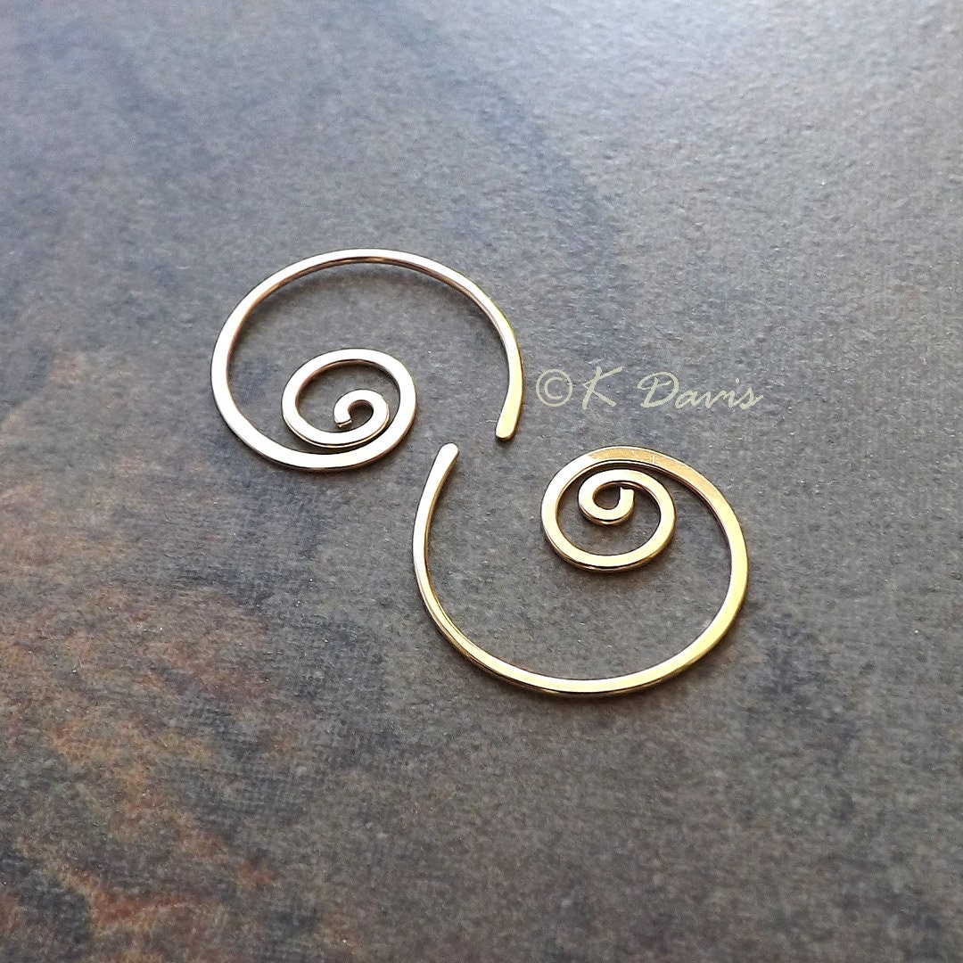Gold Spiral Hoop Earrings, Small Gold Filled Nautilus Coiled Earring ...