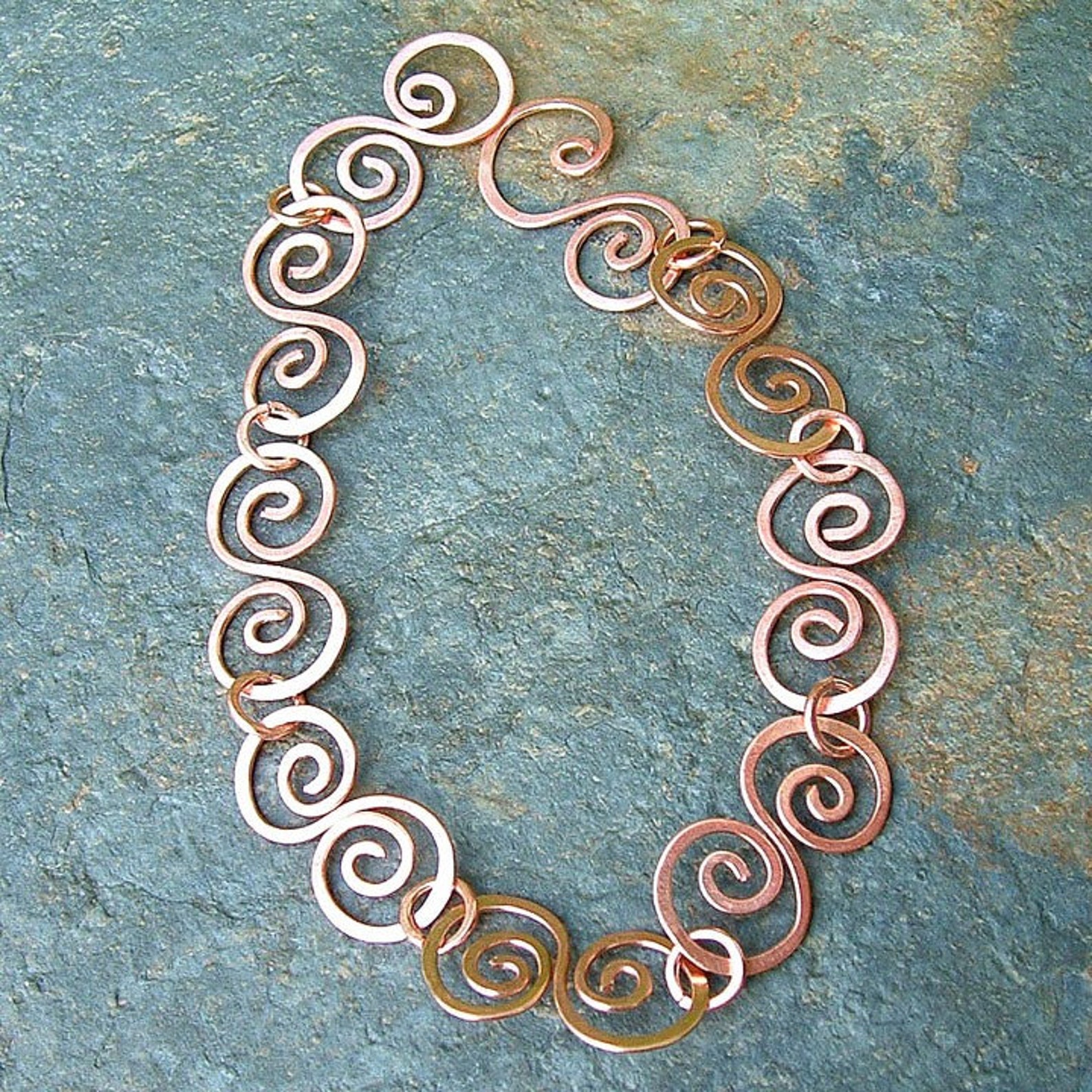 Rose Gold Bracelet Handmade Chain Bracelet Swirl Links 14k - Etsy