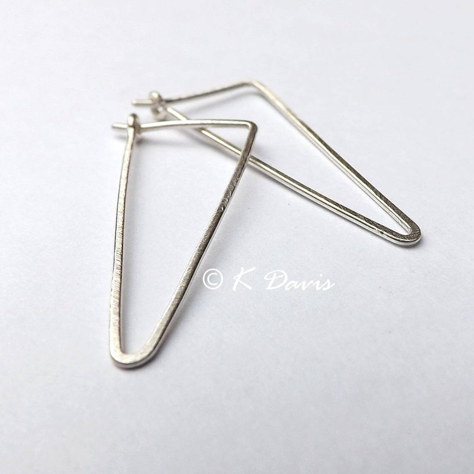 Large Triangle Hoop Earrings Brushed Finish Silver Triangle - Etsy 日本