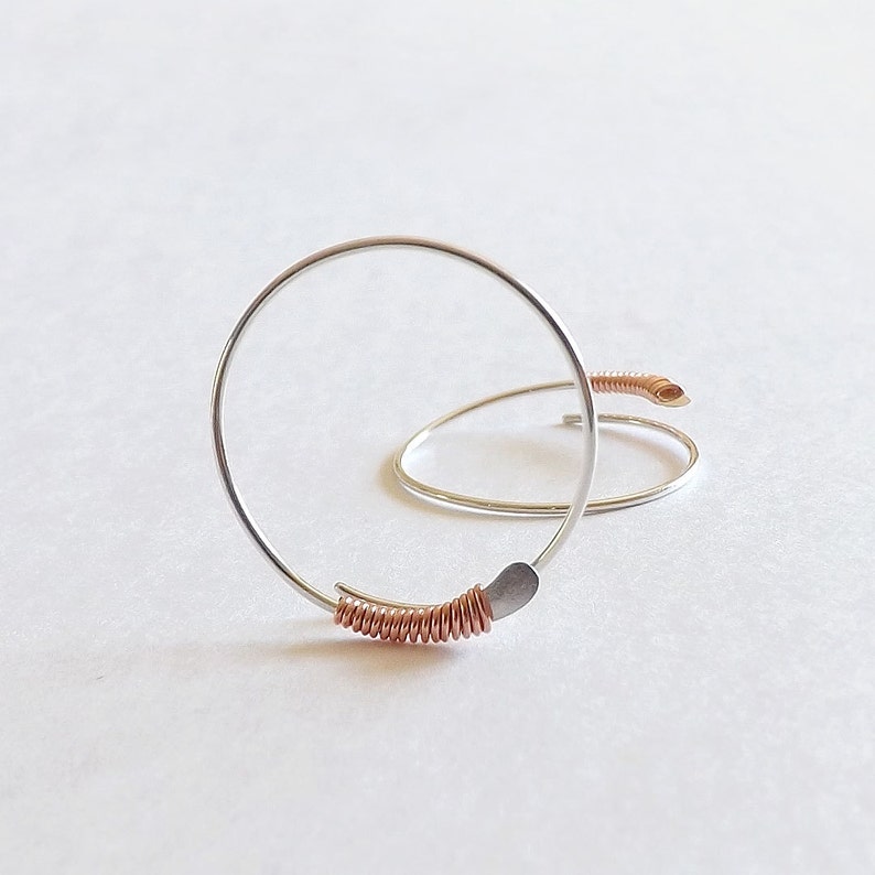 Sterling Silver Hoops Copper Wire Wrapped Mixed Metal | Etsy