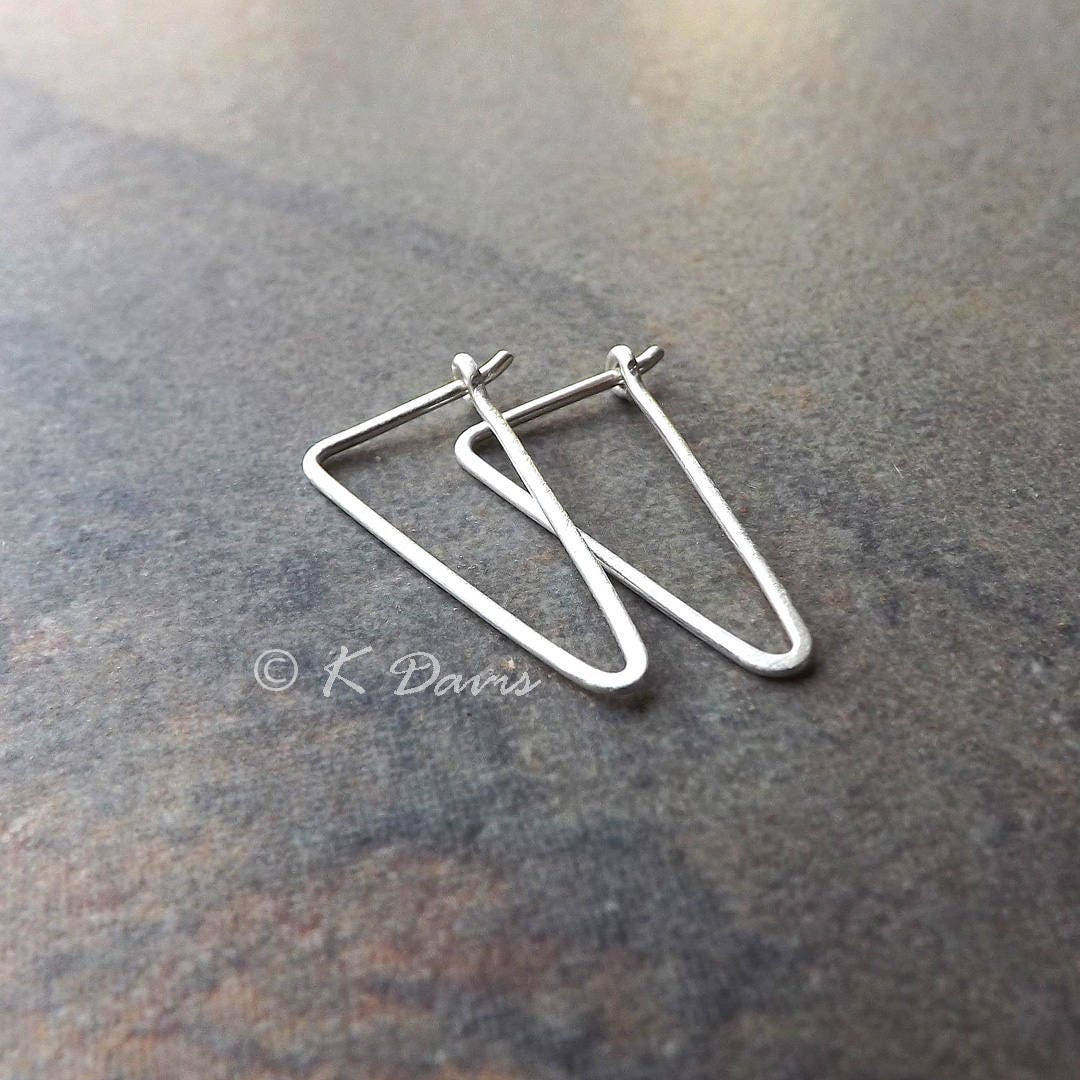 Sterling Silver Triangle Hoop Earrings, Modern Hoops, Brushed Finish ...