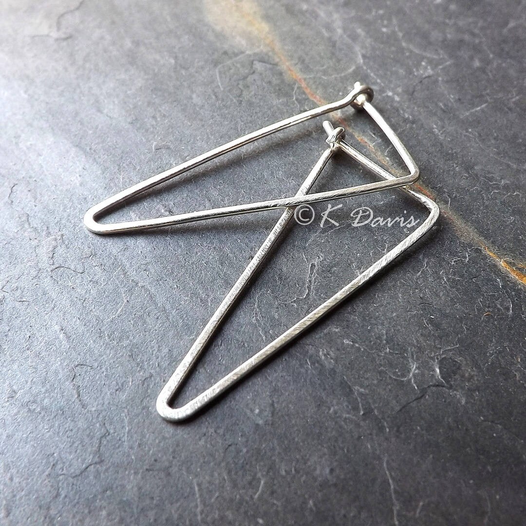 Large Triangle Hoop Earrings, Brushed Finish Silver Triangle Hoops ...