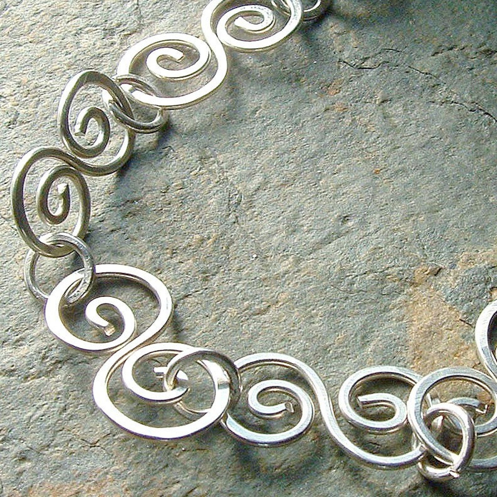 Silver Chain Bracelet Sterling Silver Handmade Swirl Link | Etsy