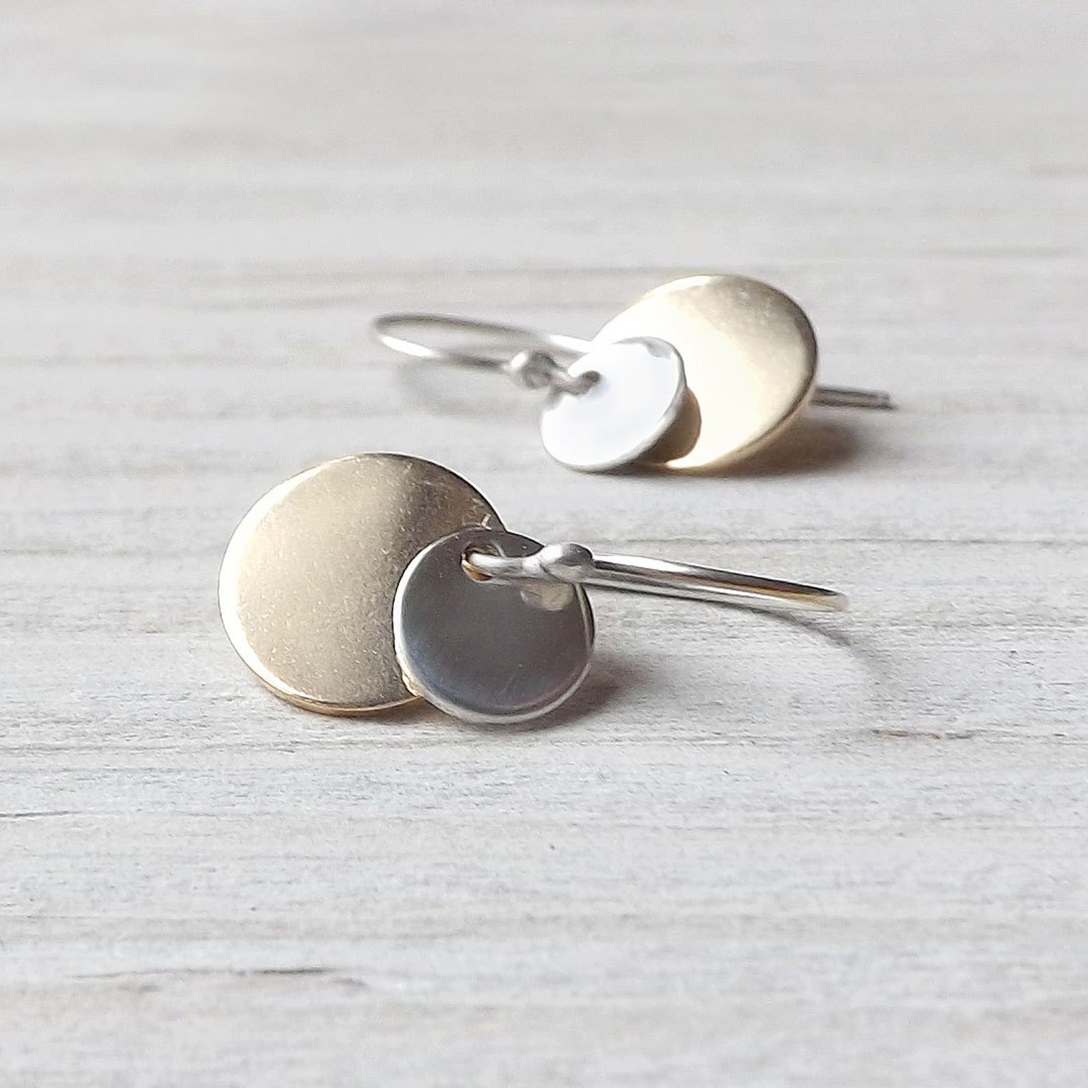 Eclipse Earrings Small Sterling Silver Gold Disc Tiny Dangle - Etsy