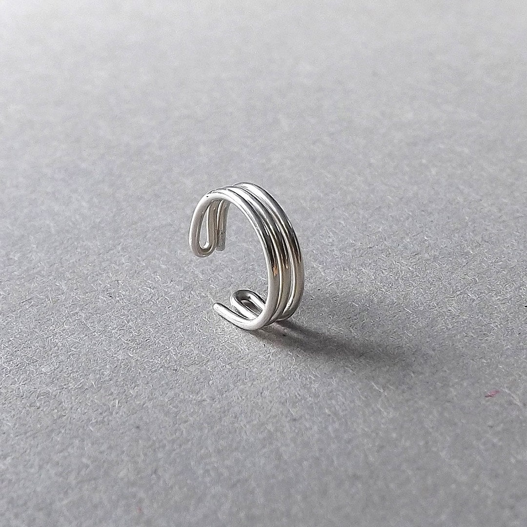 Ear Cuff Earring, Simple Earcuff Silver Ear Cuff Triple Band Non Pierce ...