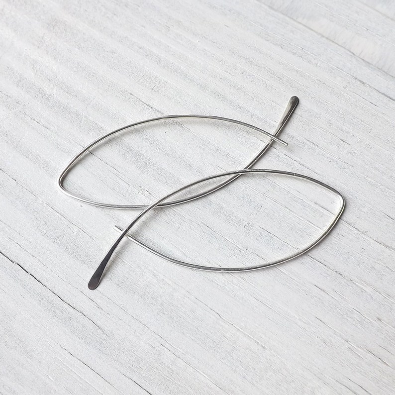 Large Silver Hoop Earrings XL Fish Hoops Sterling Silver Open | Etsy