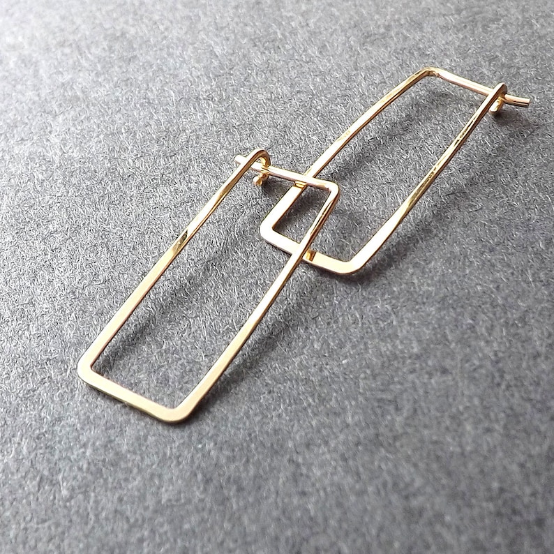 Gold Hoop Earrings Rectangle Hoops 14k Gold Filled - Etsy