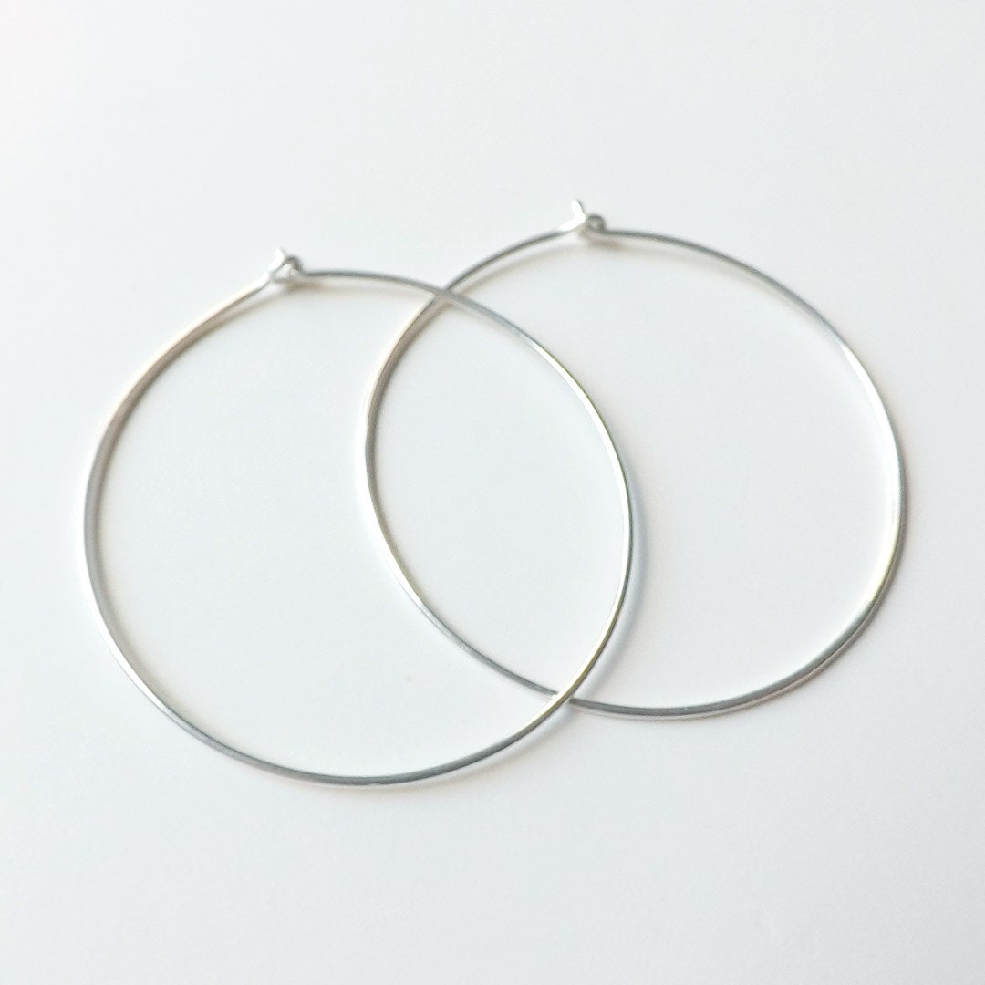 2 Inch Silver Hoop Earrings Extra Large Silver Hoops Hammered | Etsy