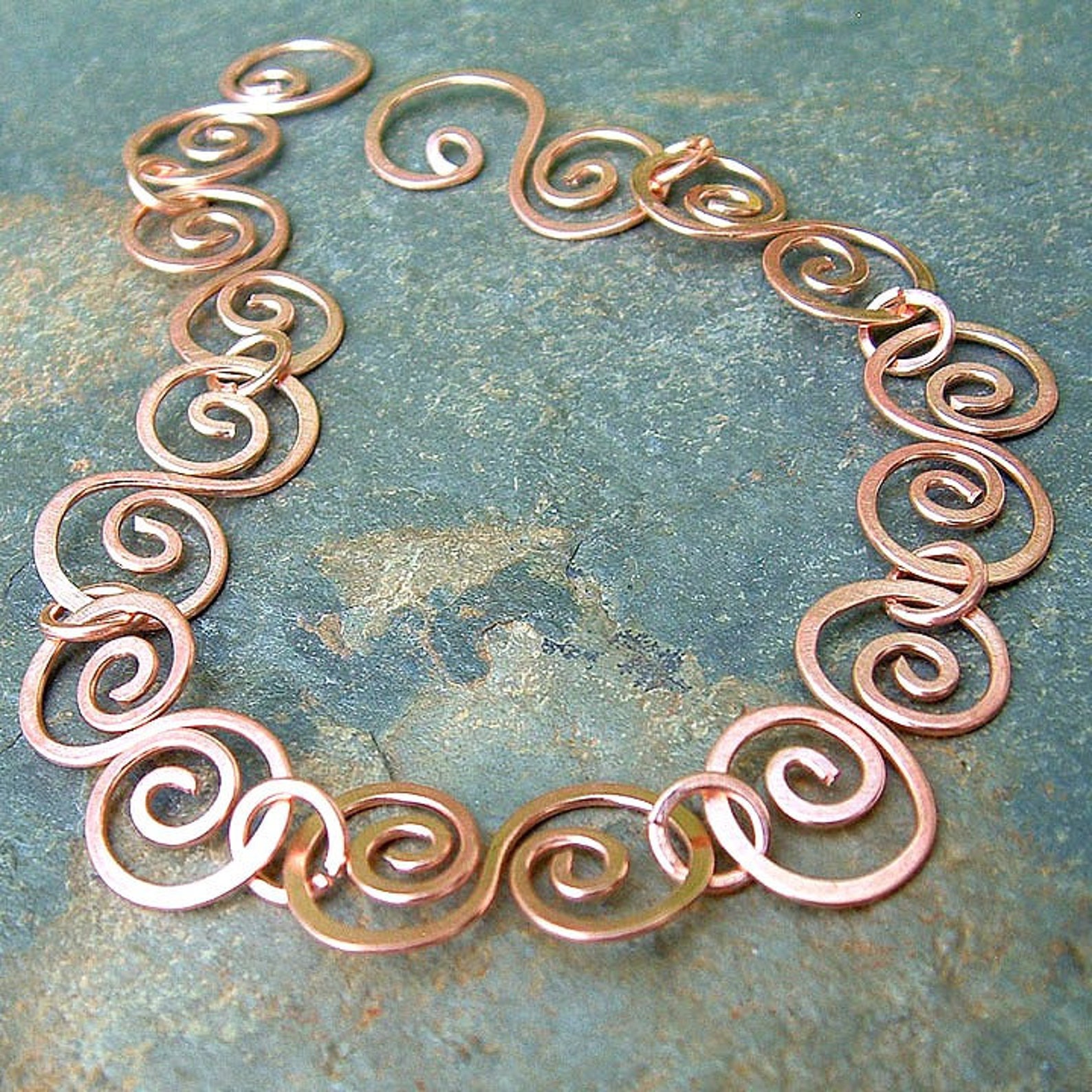 Rose Gold Bracelet Handmade Chain Bracelet Swirl Links 14k - Etsy