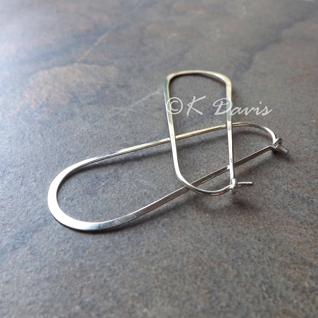 Sterling Silver 2 Inch Oblong Hoop Earring, Modern Oval Dangle Long ...