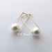 Gold Filled Rectangle Modern Hoop Earrings, White Austrian Glass Pearl ...