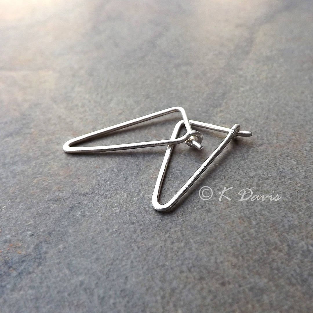 Sterling Silver Triangle Hoop Earrings, Brushed Finish Geometric Hoops ...