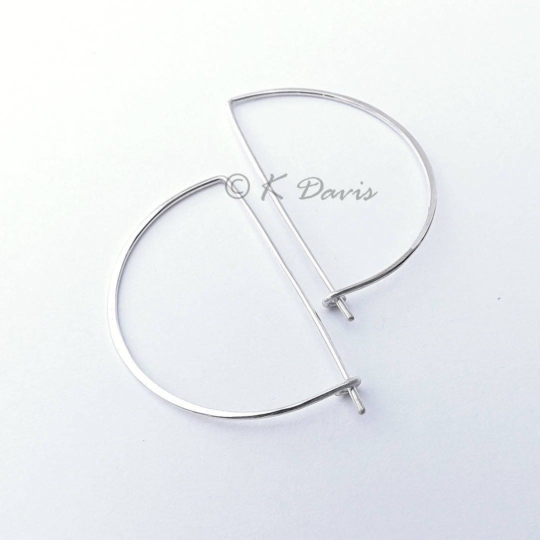 Silver Hoop Earrings, Arc Hoop Dangles, Half Circle Hoops, Half Moon ...