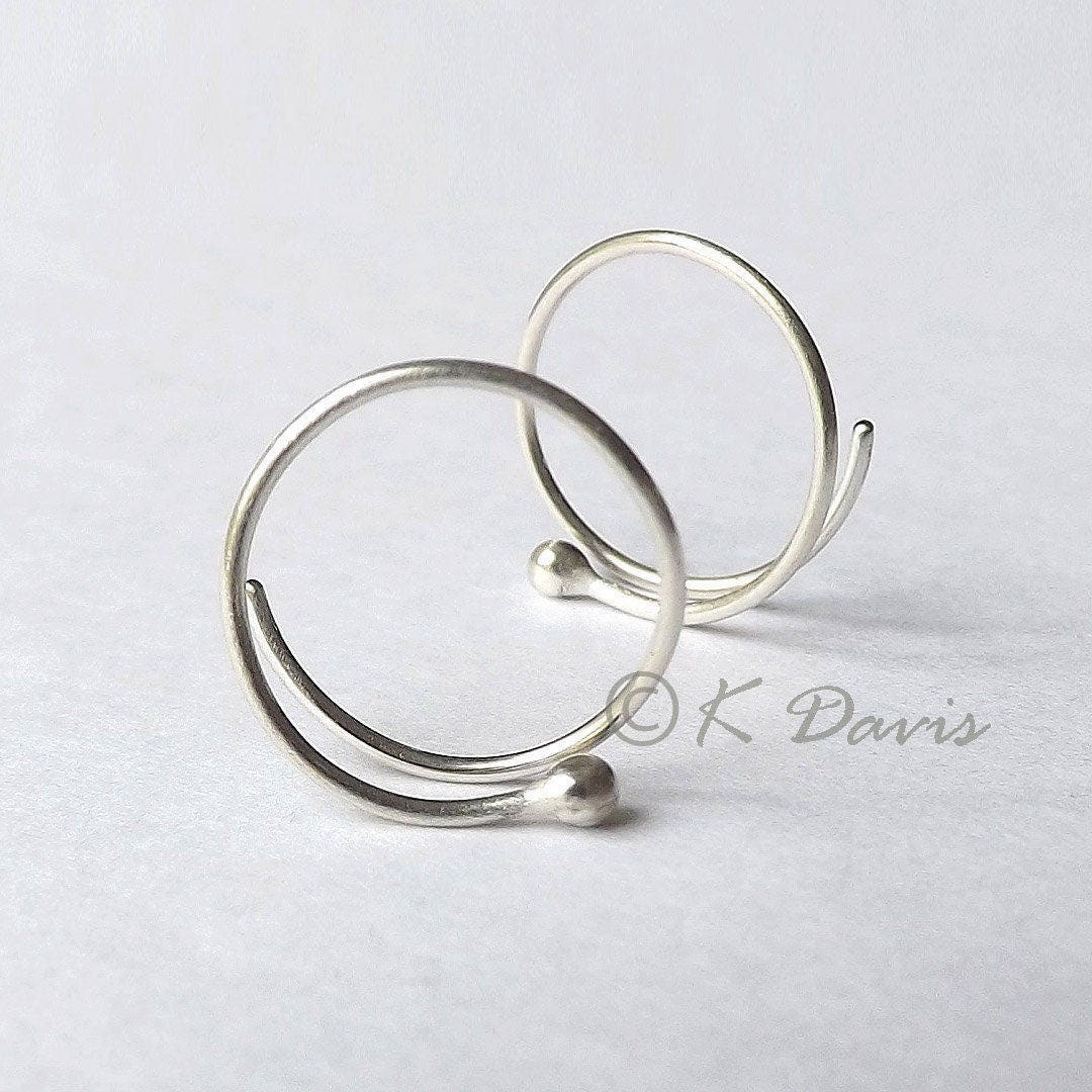 Open Hoop Earrings Silver Small Bud Simple Sleeper Hoops, Dot Hoop ...