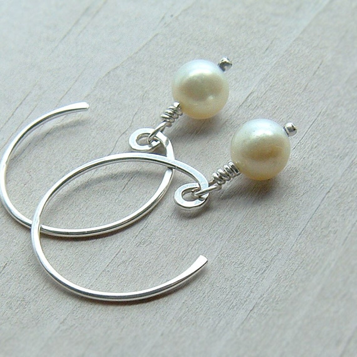 Open Hoop Earrings Sterling Silver Hoops Pearl Dangle Earring - Etsy
