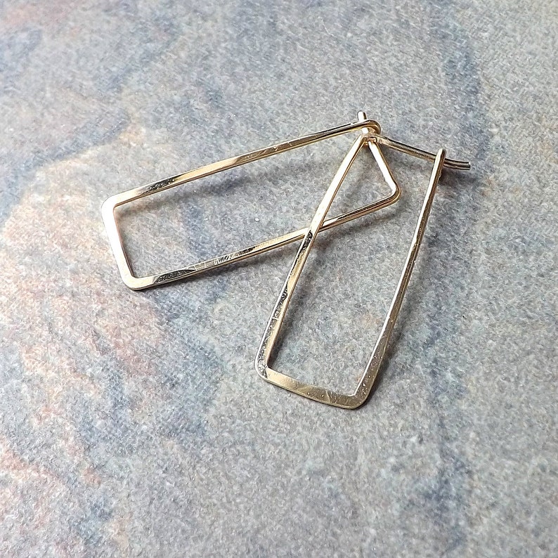 Gold Hoop Earrings Rectangle Hoops 14k Gold Filled - Etsy