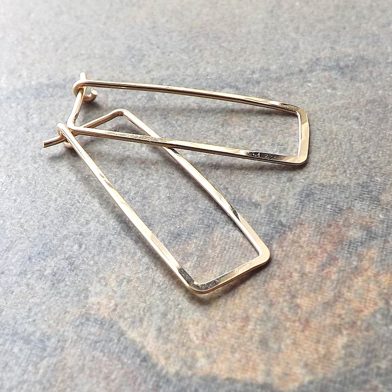 Gold Hoop Earrings Rectangle Hoops 14k Gold Filled | Etsy