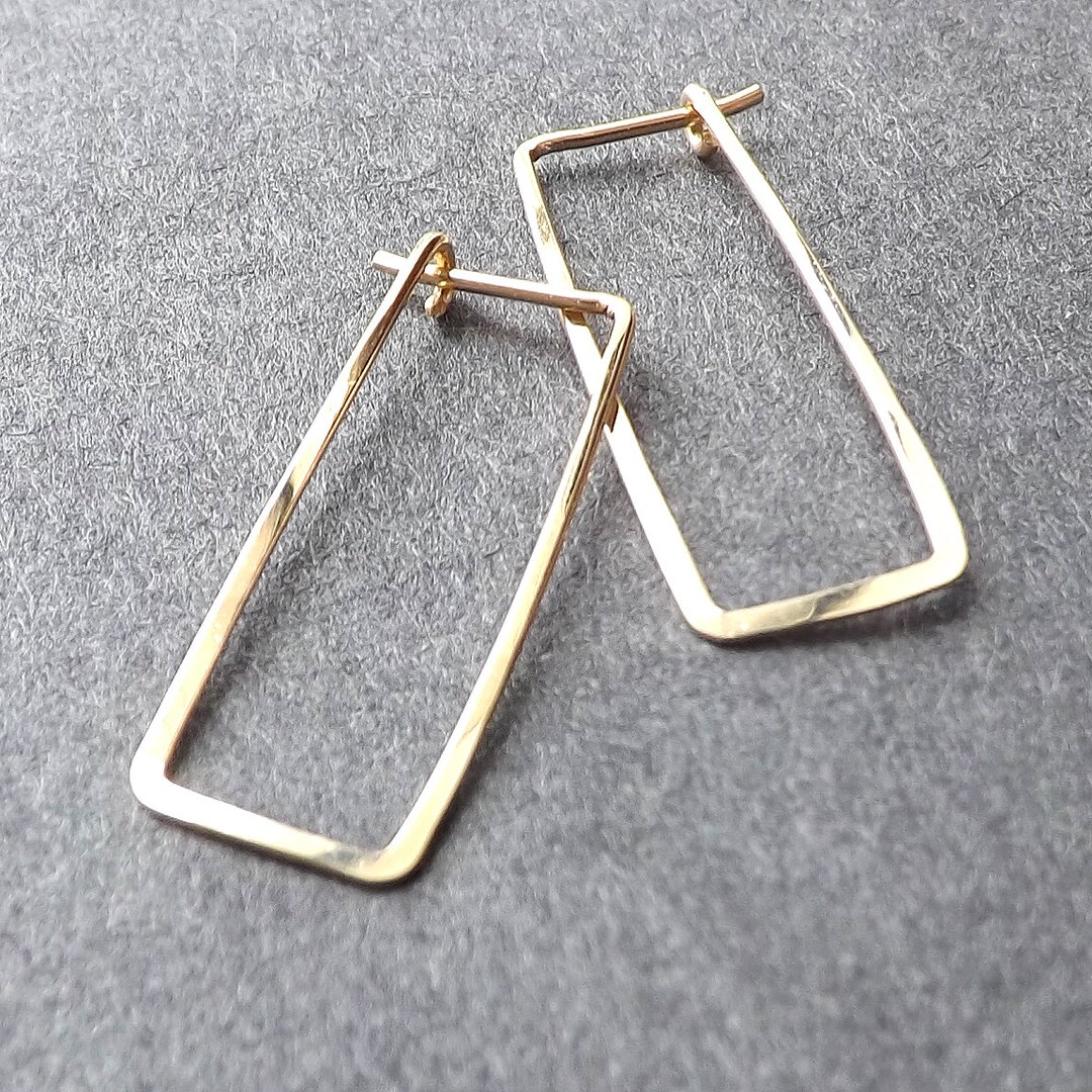 Gold Hoop Earrings, Rectangle Hoops, 14k Gold Filled Rectangular Hoops ...