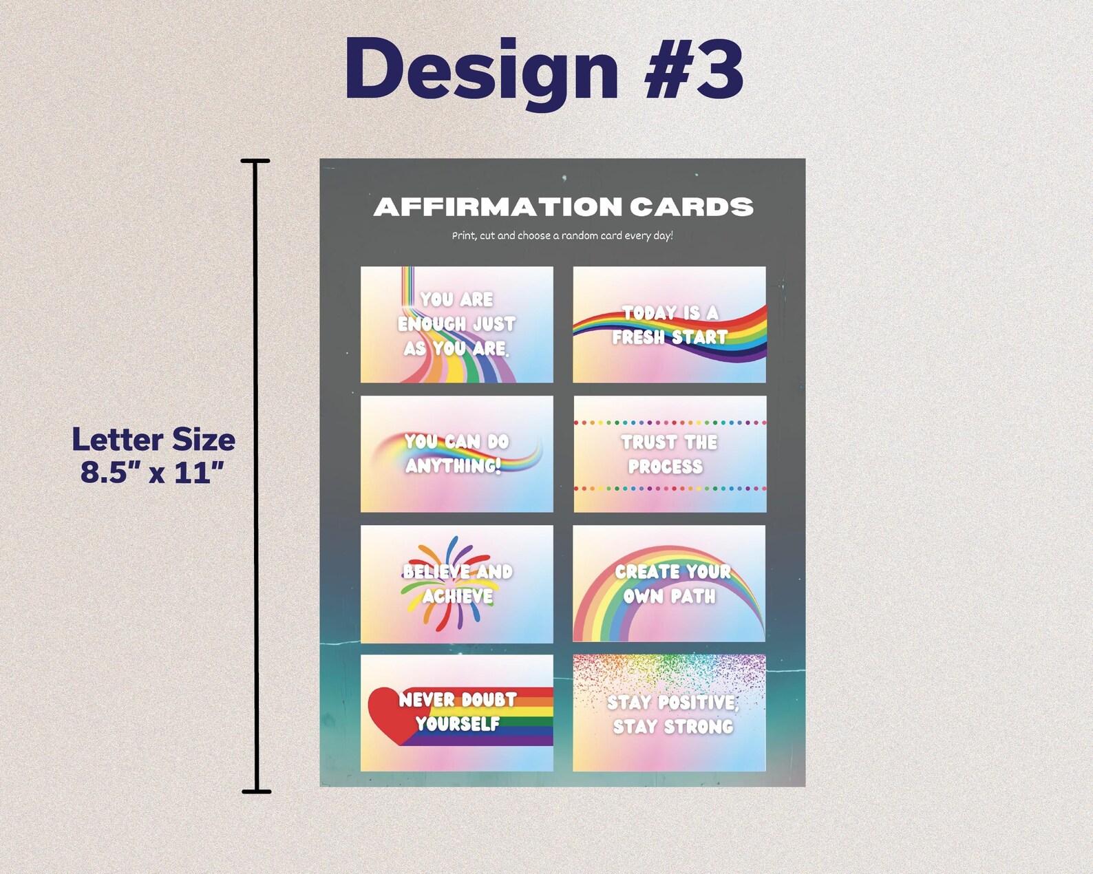24 Rainbow Affirmation Cards | Letter Size 8.5"x11" | Printable PDF ...