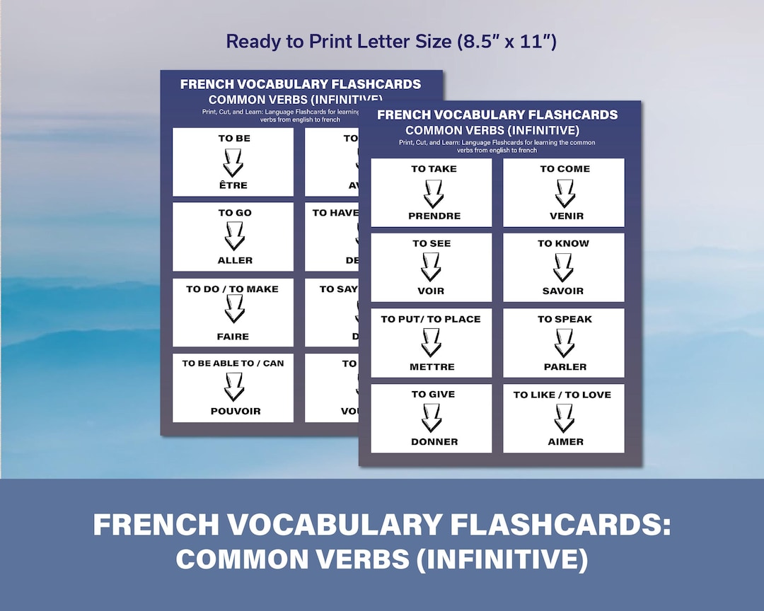 Printable French Verb Flashcards | 16 Essential Verbes Français–english ...