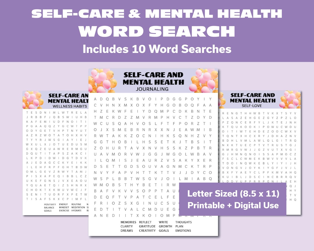 Self-care Word Search Puzzles: Mental Health Relaxation (PDF) - Etsy