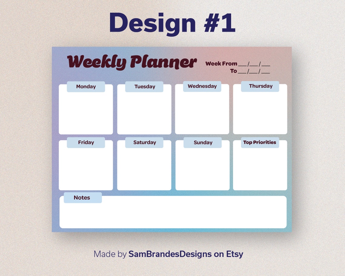 Weekly Planner Printable: 3 Designs, Letter Size (digital Download) - Etsy