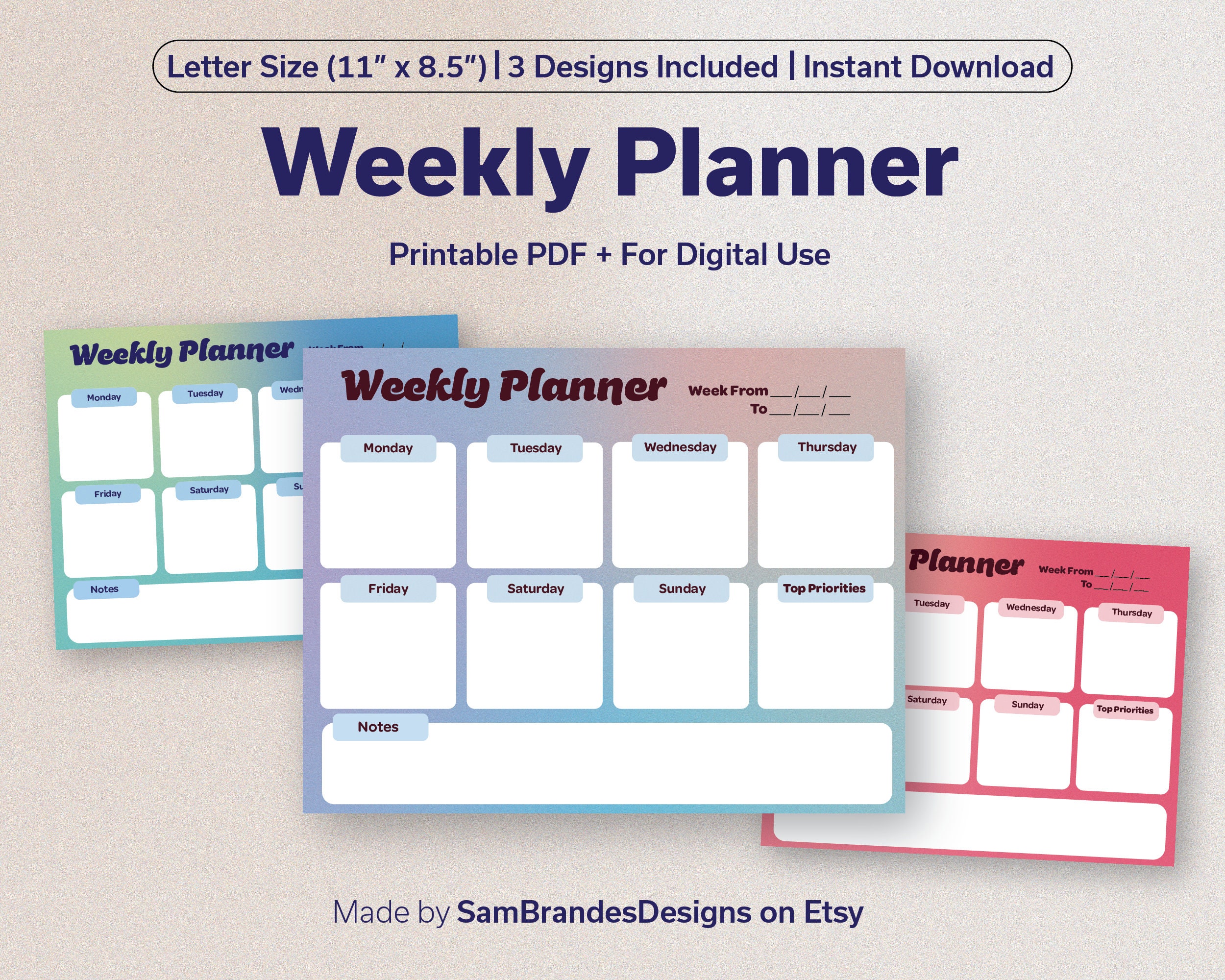 Weekly Planner Printable PDF Digital Planner for iPad 3 Designs Letter ...