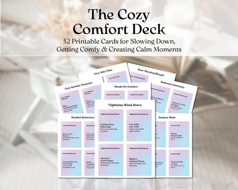 Cozy Comfort Card Deck: 32 Printable Prompts for Self-care (PDF & JPEG ...