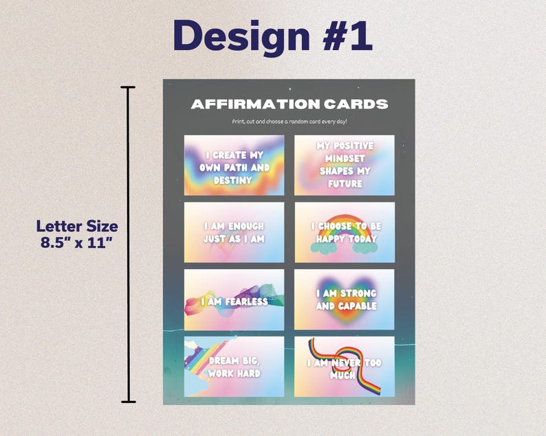 24 Rainbow Affirmation Cards | Letter Size 8.5"x11" | Printable PDF ...