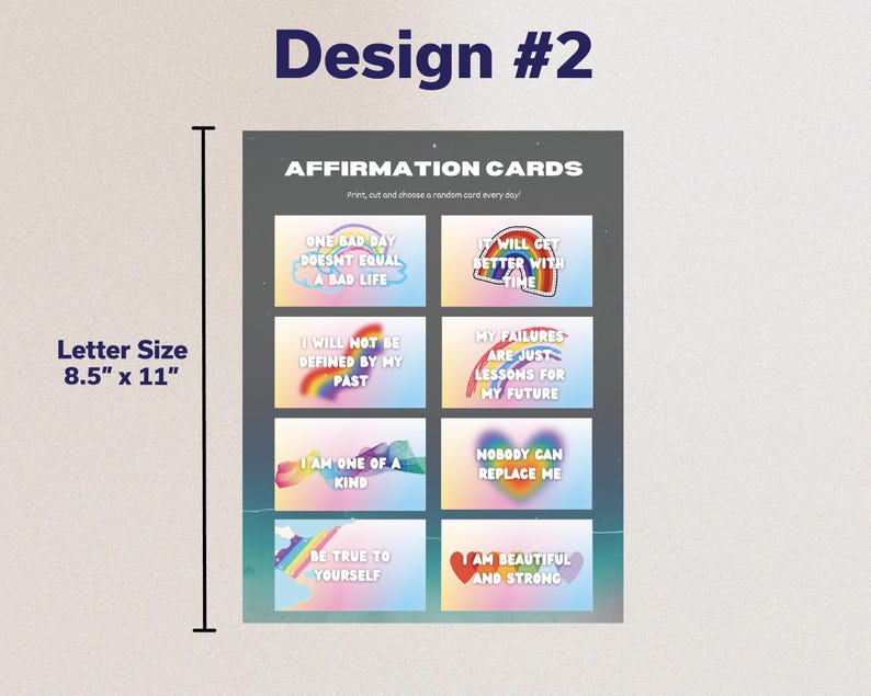 24 Rainbow Affirmation Cards | Letter Size 8.5"x11" | Printable PDF ...