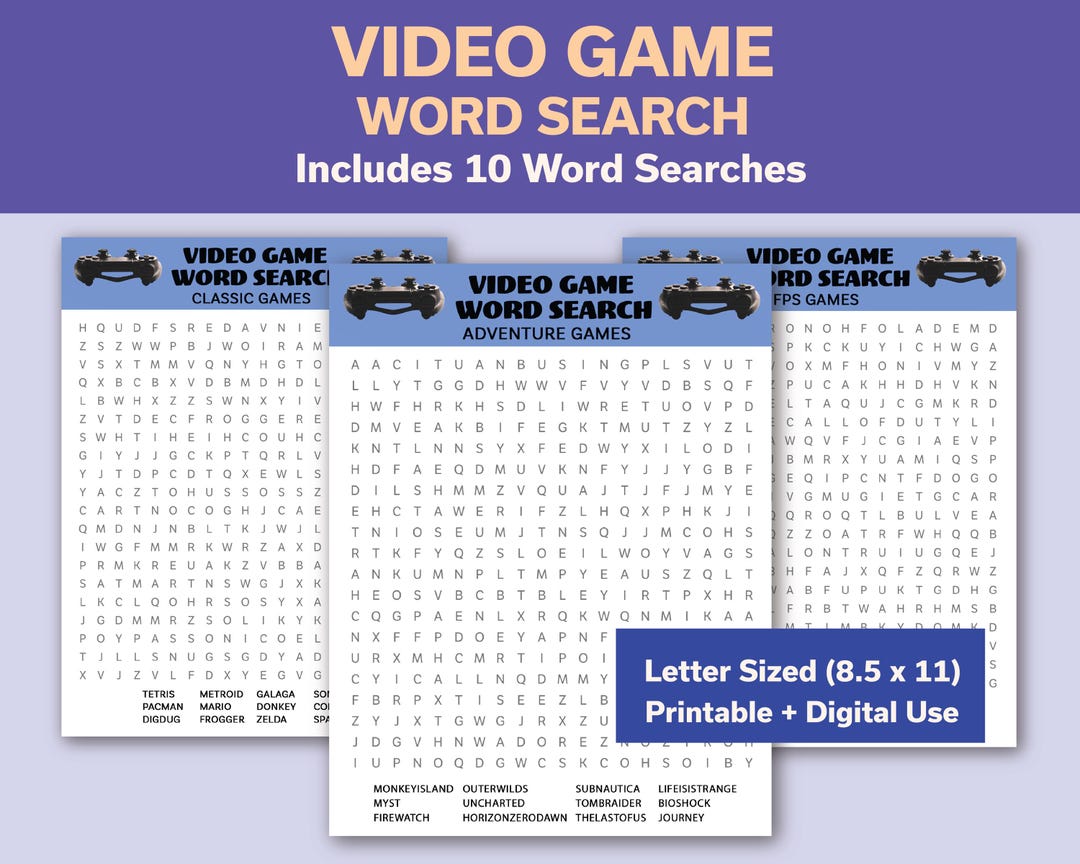 10 Page Video Game Word Search Puzzle PDF | Printable & Digital Fun for ...