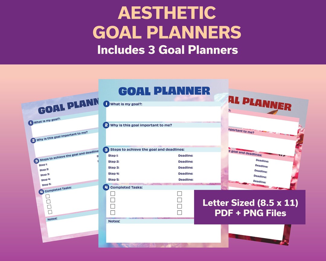 Set of 3 Aesthetic Goal Setting Planners | Printable & Digital ...